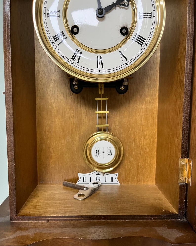 Antique German Wall Clock With Key Wind and Gong Chime | 58x28 Cm ...