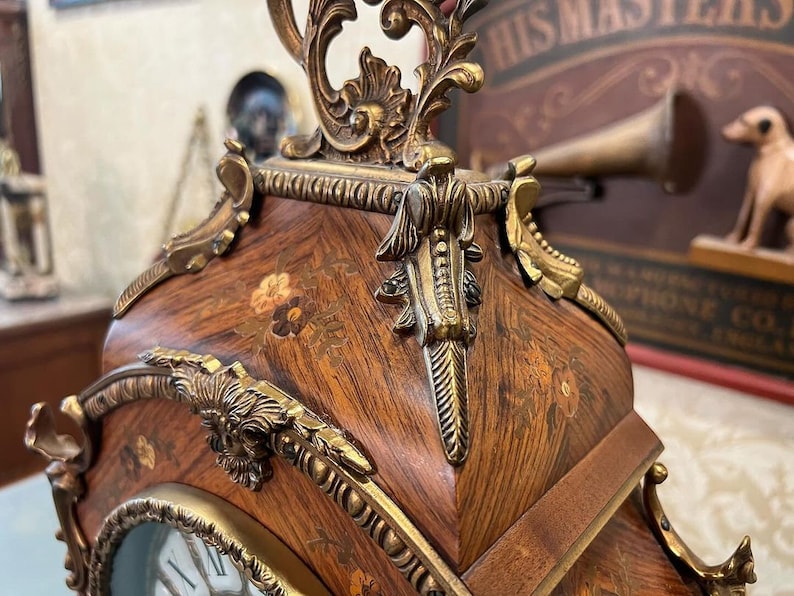Antique French 1890s Marquetry Fireplace Clock - High Condition ...
