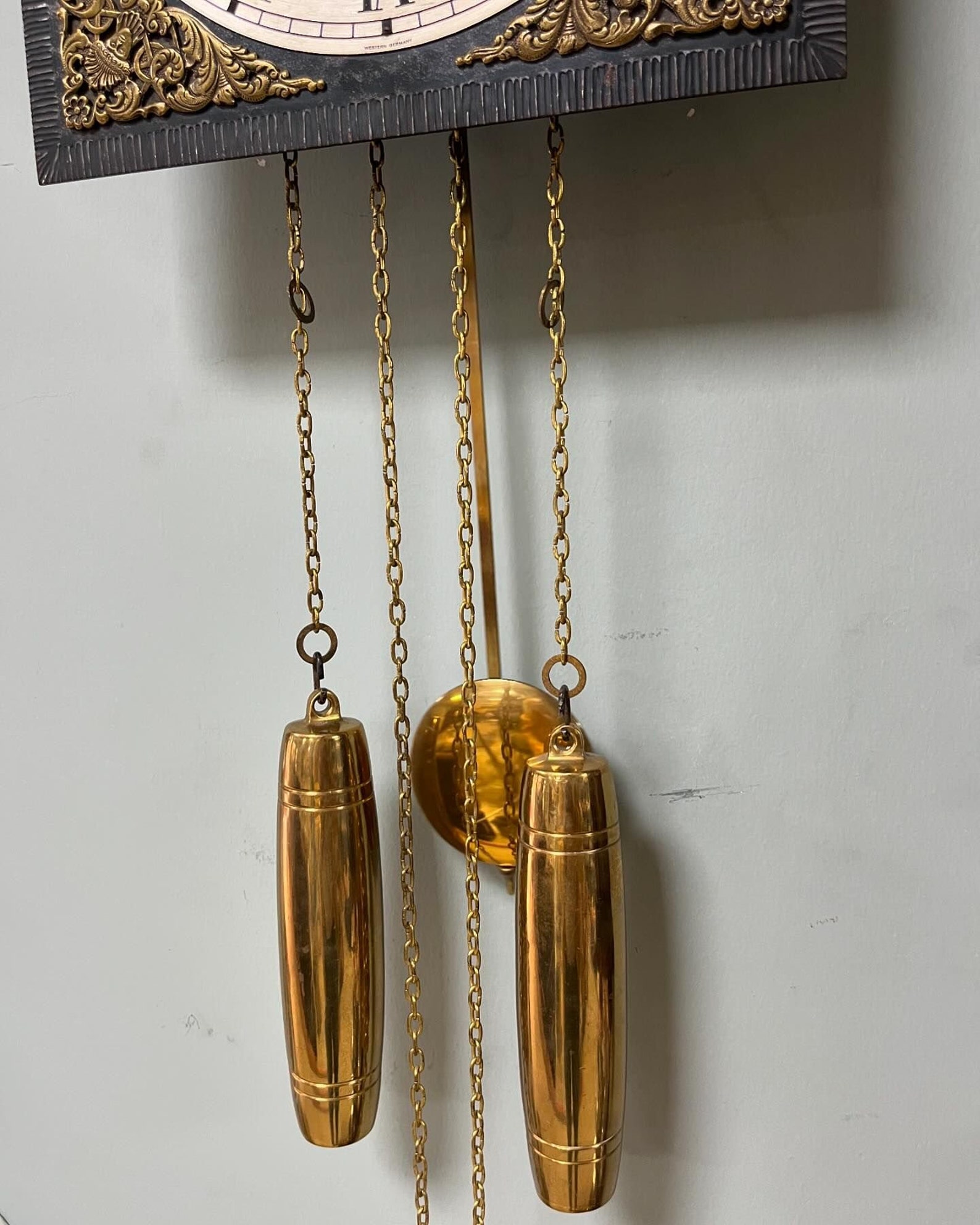 Antique German Wall Clock With Chain Wind and Gong Chime | Brass ...