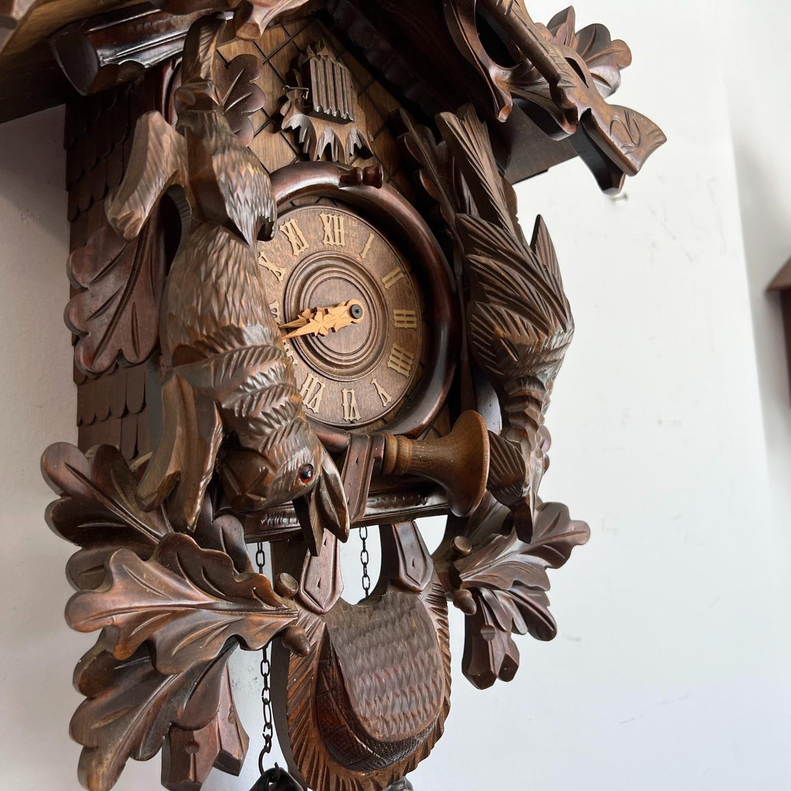 Antique 80cm German Hunter Cuckoo Clock | Carved Black Forest Chalet ...