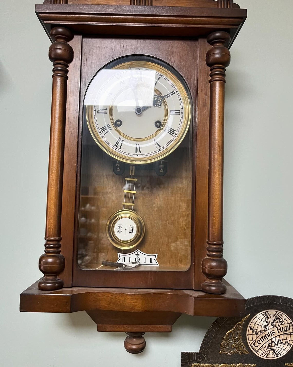 Antique German Wall Clock With Key Wind and Gong Chime 58x28 Cm ...