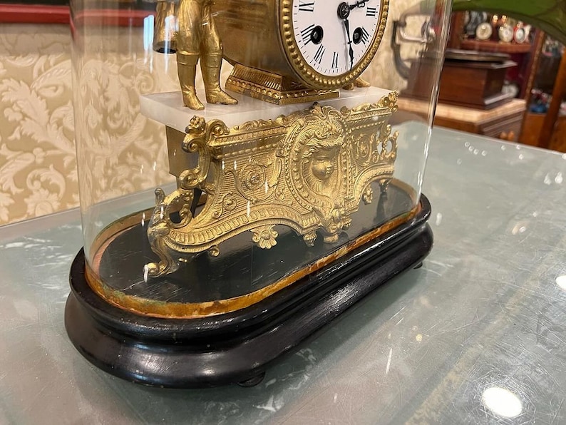 Antique French 1890s Glass-domed Marquetry Fireplace Clock - Perfect ...
