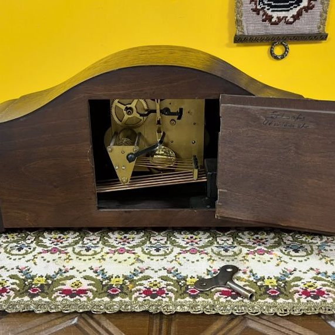 Antique Hermle Mantel Clock With Triple Wind-up Mechanism and Gong ...