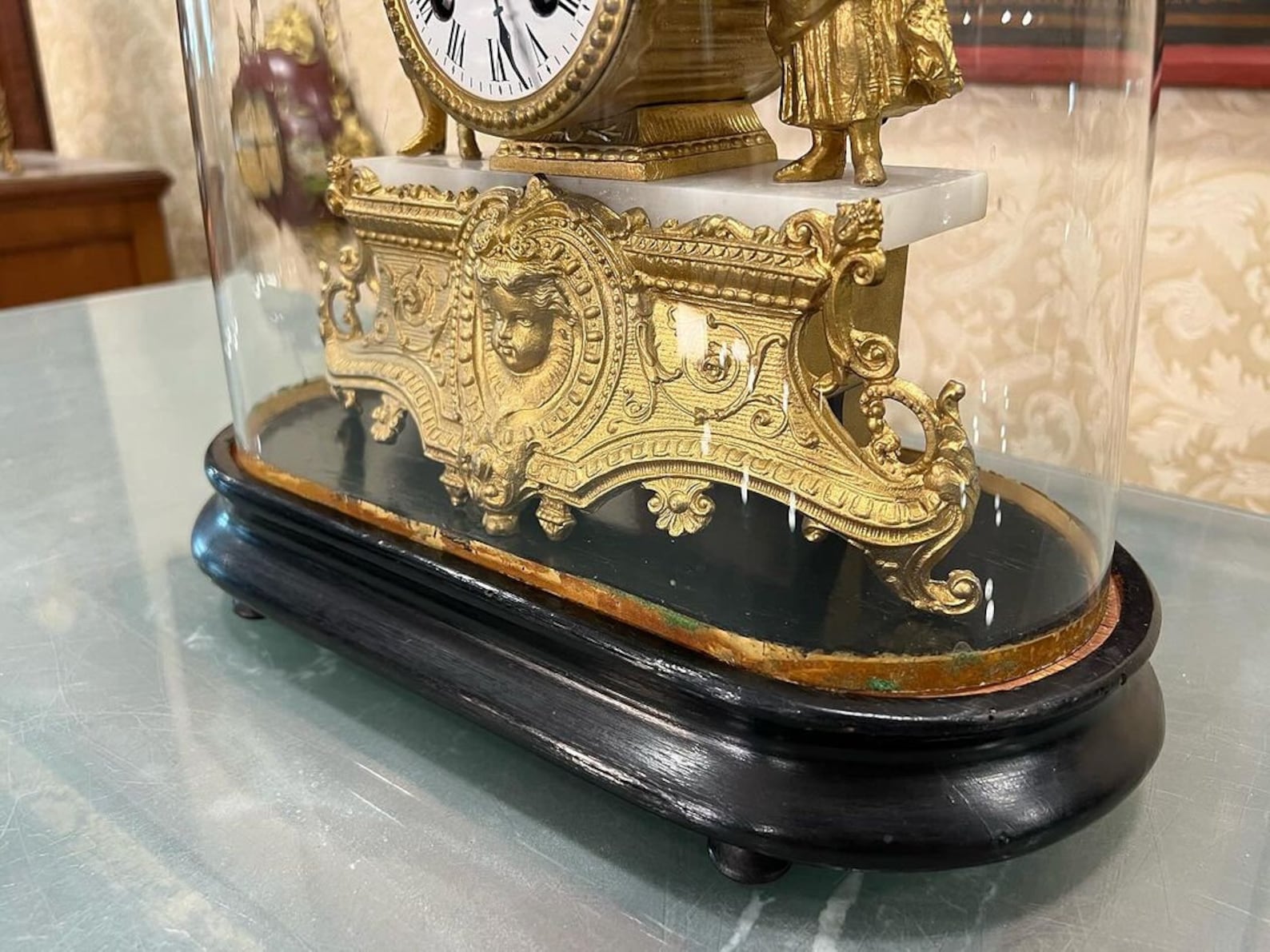 Antique French 1890s Glass-domed Marquetry Fireplace Clock - Perfect ...