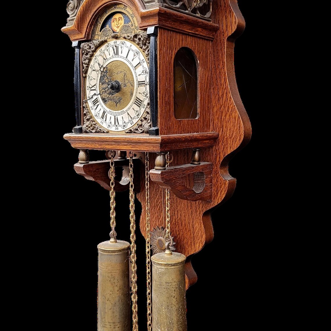 Antique Dutch Moon Phase Clock | 1950s | Brass Embellishments | Fully ...