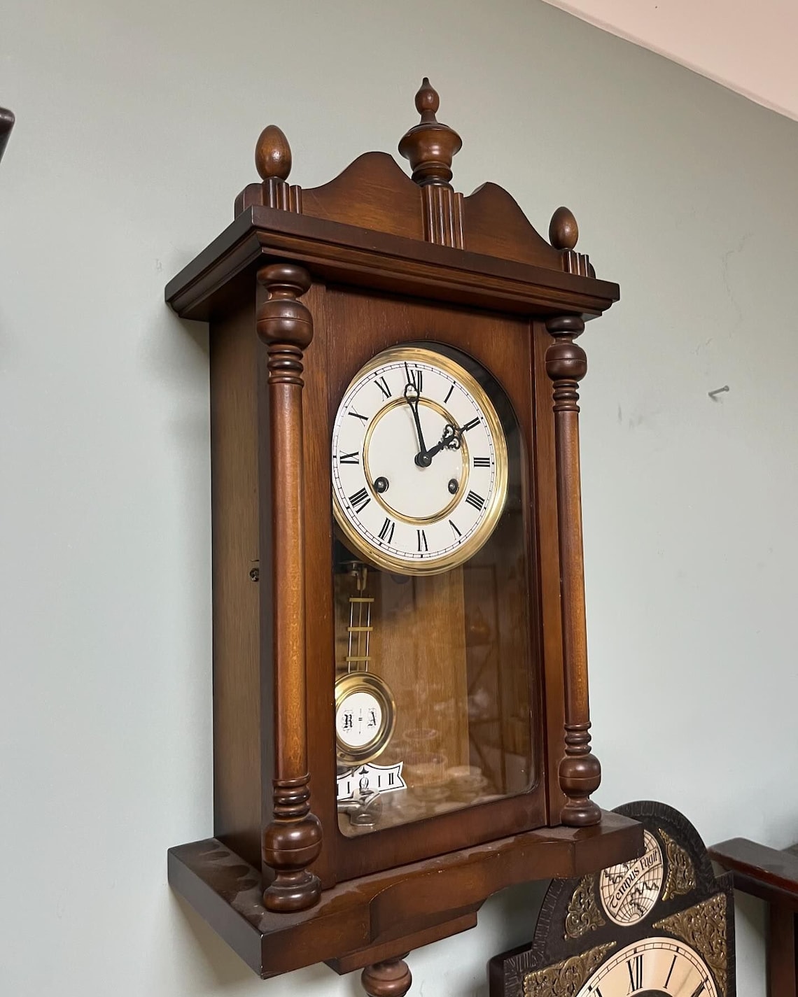 Antique German Wall Clock With Key Wind and Gong Chime | 58x28 Cm ...