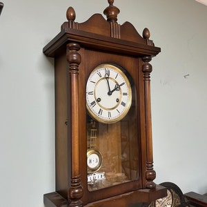 Antique German Wall Clock With Key Wind and Gong Chime | 58x28 Cm ...