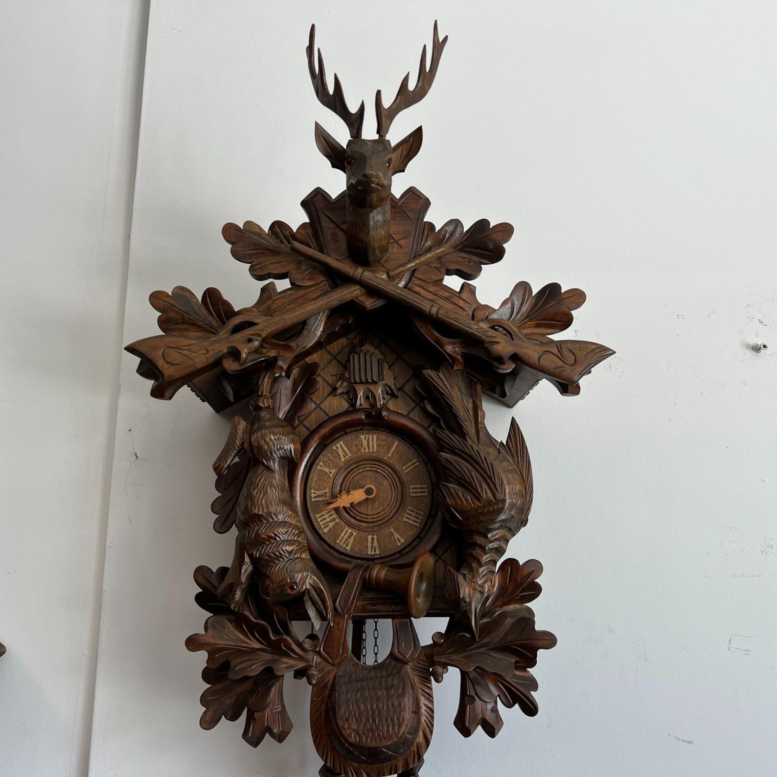 Antique 80cm German Hunter Cuckoo Clock | Carved Black Forest Chalet ...