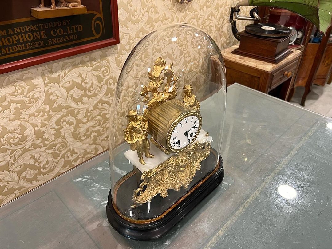 Antique French 1890s Glass-domed Marquetry Fireplace Clock - Perfect ...