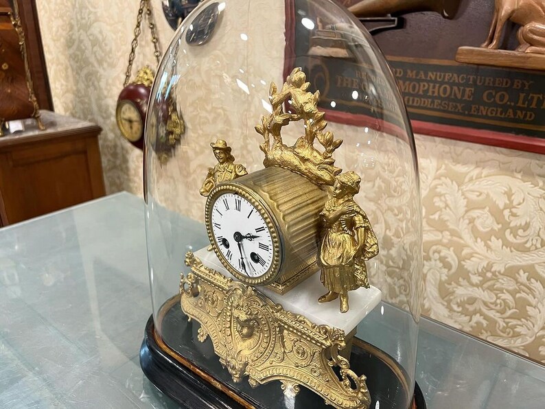 Antique French 1890s Glass-domed Marquetry Fireplace Clock - Perfect ...