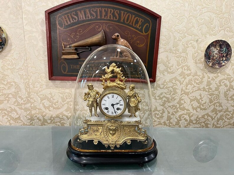 Antique French 1890s Glass-domed Marquetry Fireplace Clock - Perfect ...