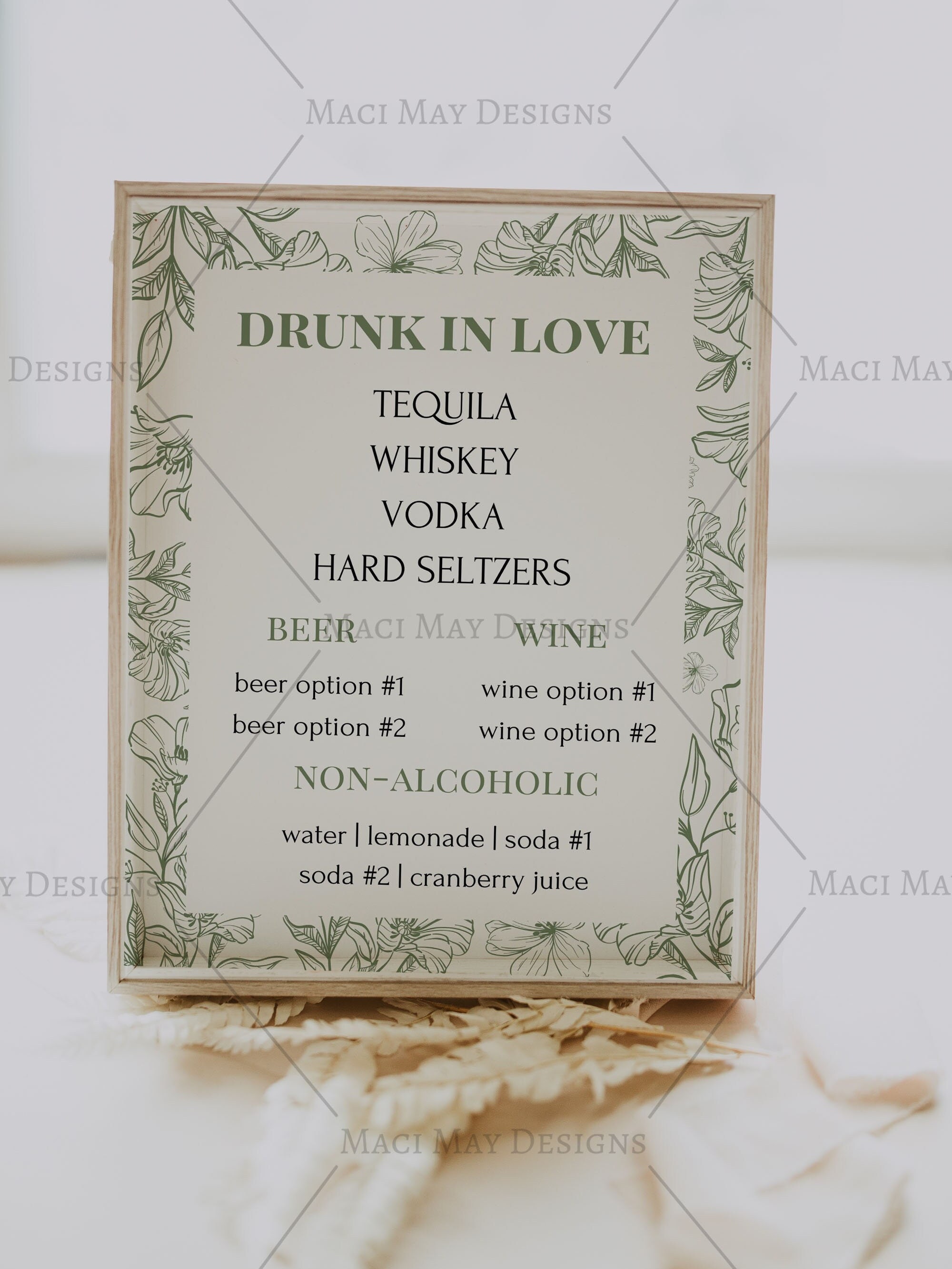 Sage Green Bar Menu Sign Wedding Décor 8x10 Sign - Etsy