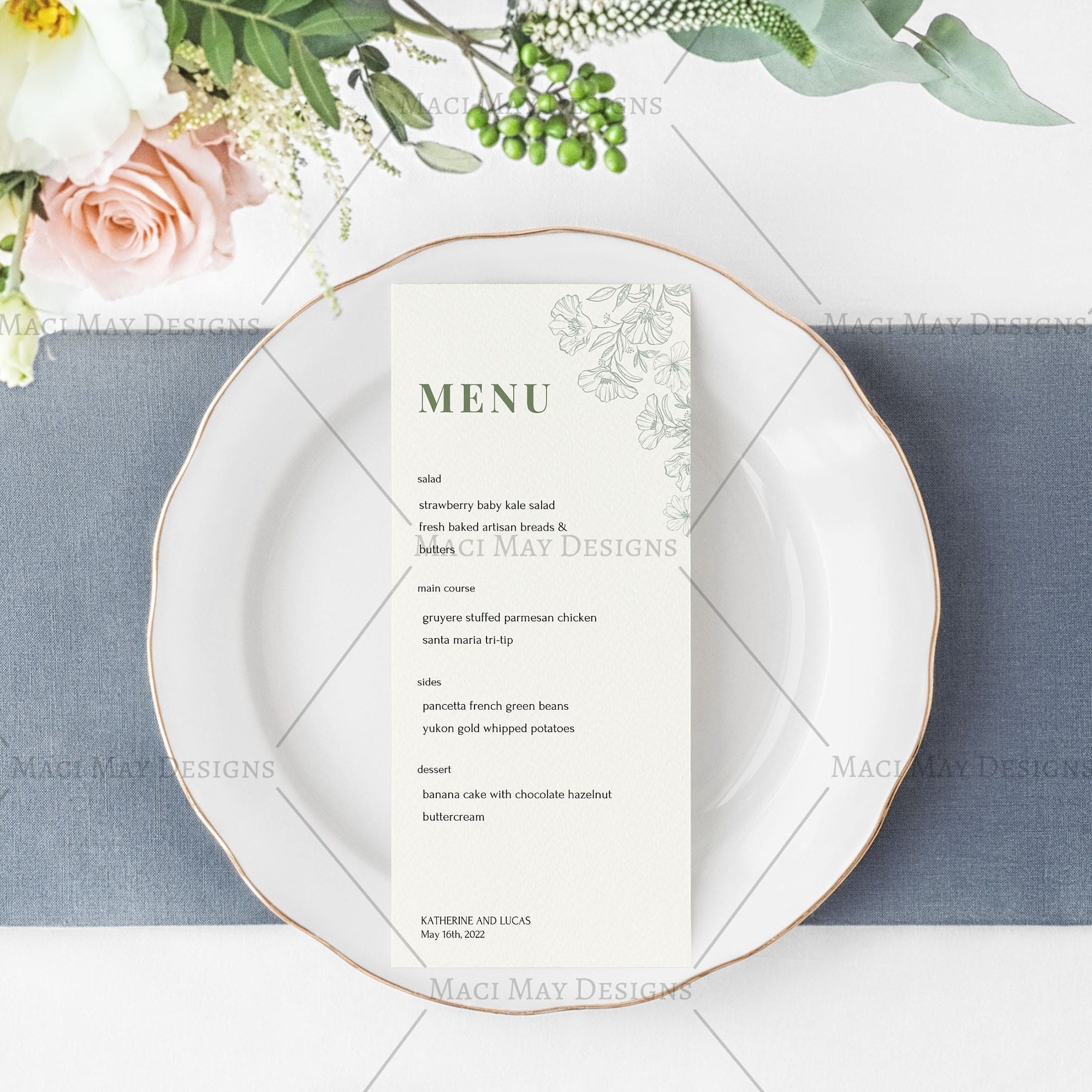 Sage Green Menu Table Décor 4x9 Card - Etsy