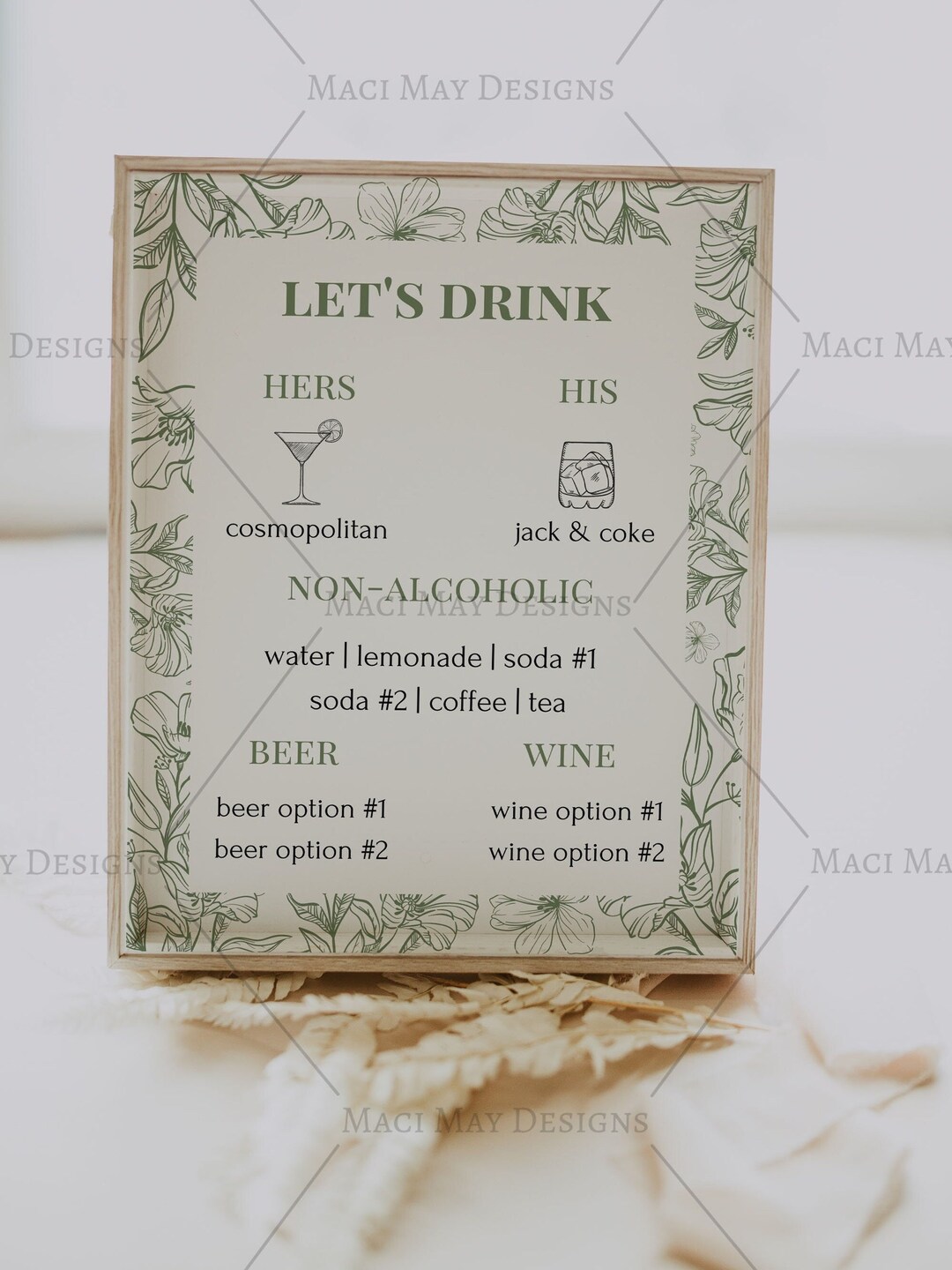 Sage Green Bar Menu Sign Wedding Décor 8x10 Sign - Etsy