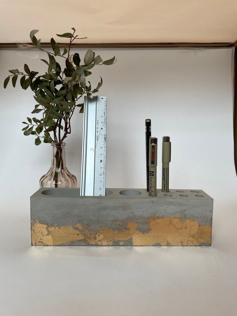 Schreibtischorganizer aus Beton mit Blattgold - Etsy.de