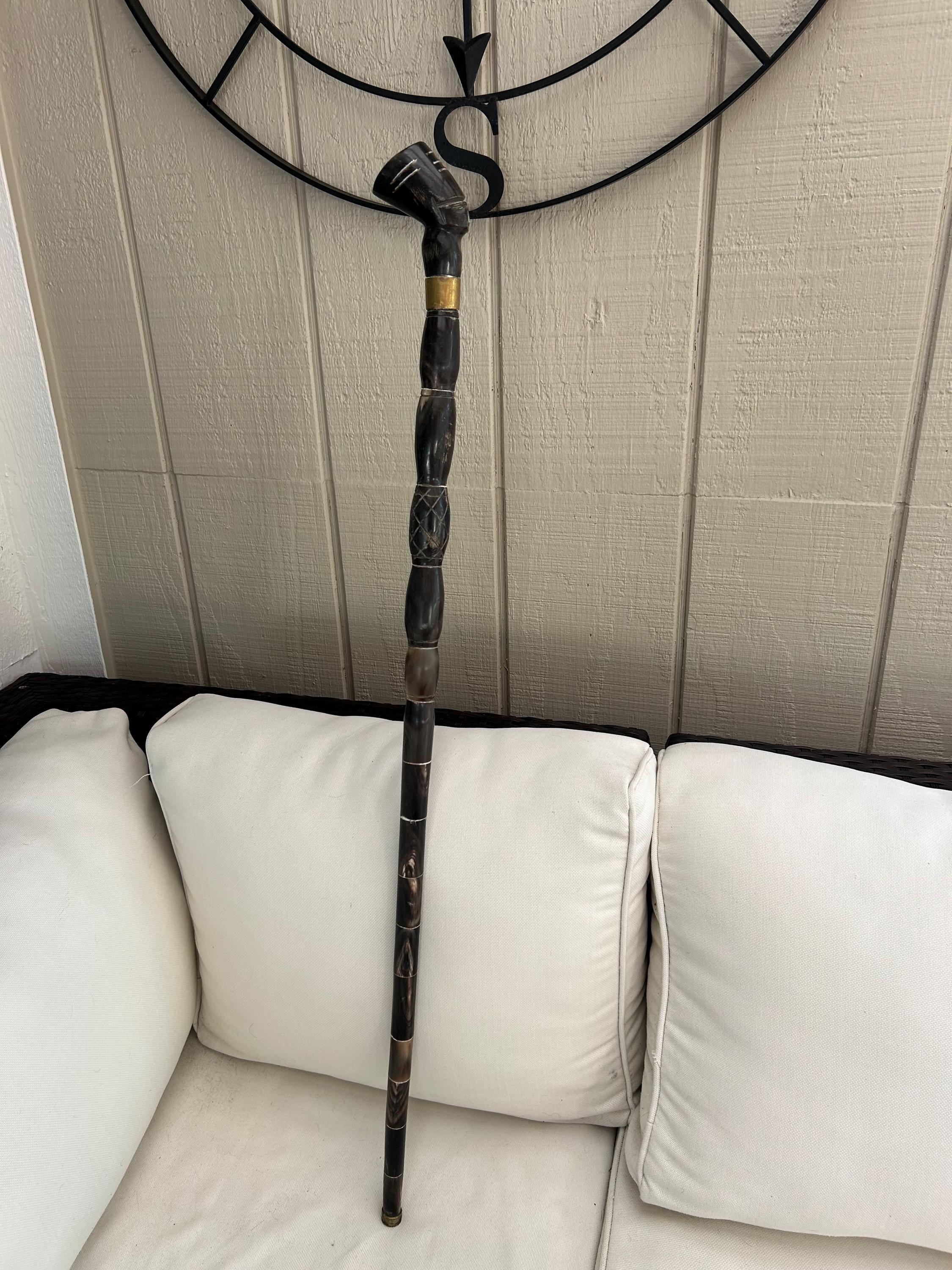 Vintage Egyptian Pharaoh Head Handle Hand Carved Walking Stick Cane ...