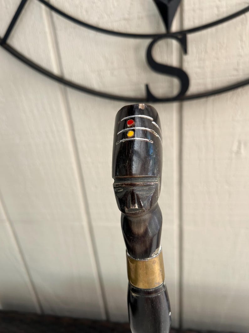 Vintage Egyptian Pharaoh Head Handle Hand Carved Walking Stick Cane ...