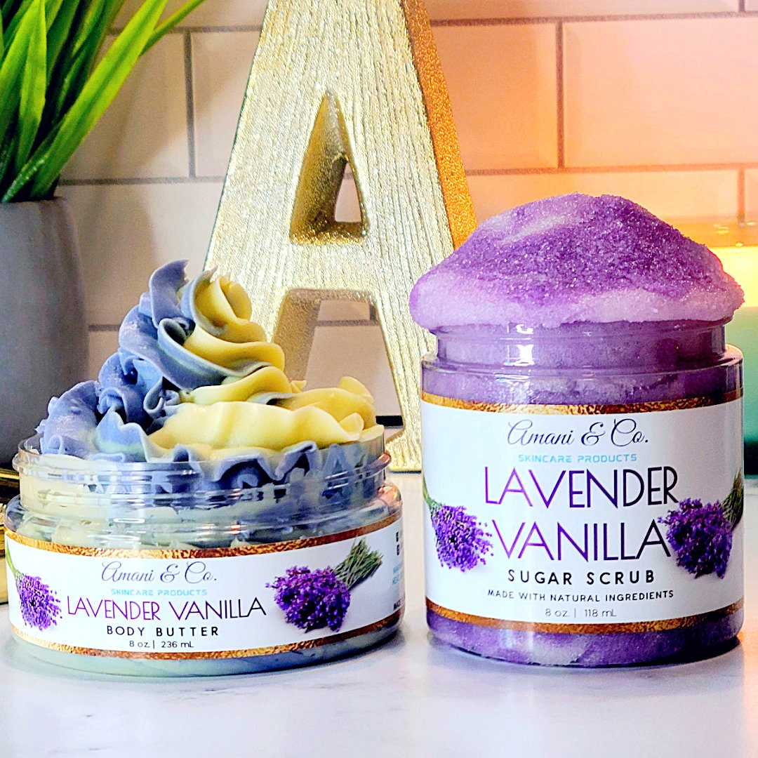 Lavender Vanilla Gift Set: Organic Sugar Scrub & Body Butter - Etsy