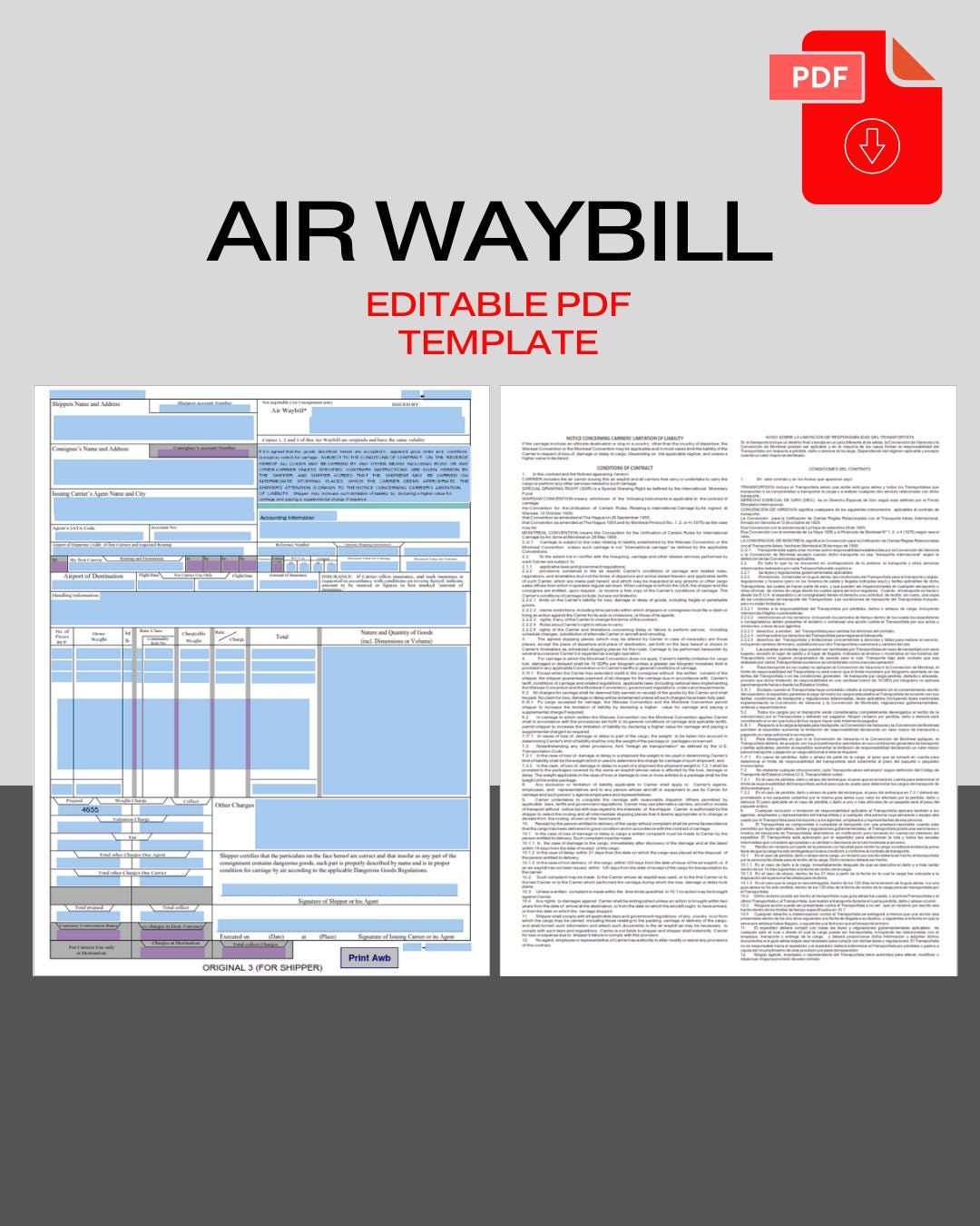 Air Waybill Template | AWB | Air Cargo Document | Editable PDF | All-in-one Logistics Form - 6 ...