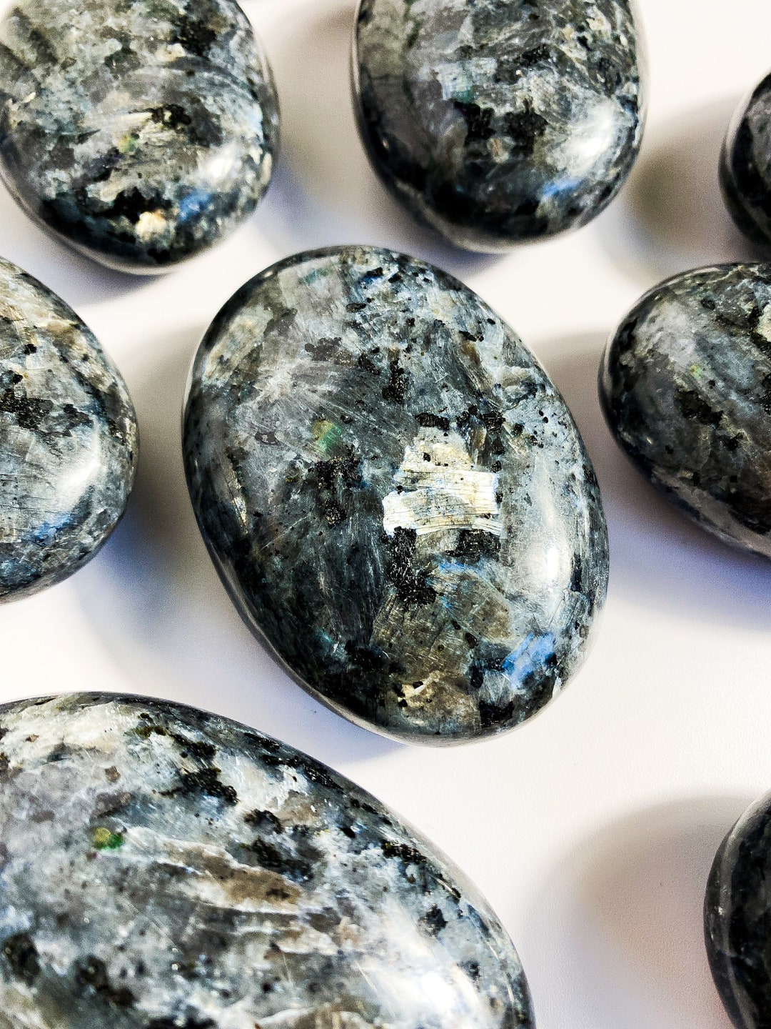 SUPER FLASHY Larvikite Palm Stone, Stone of Strength & Will Power, Larvikite, Black Labradorite ...