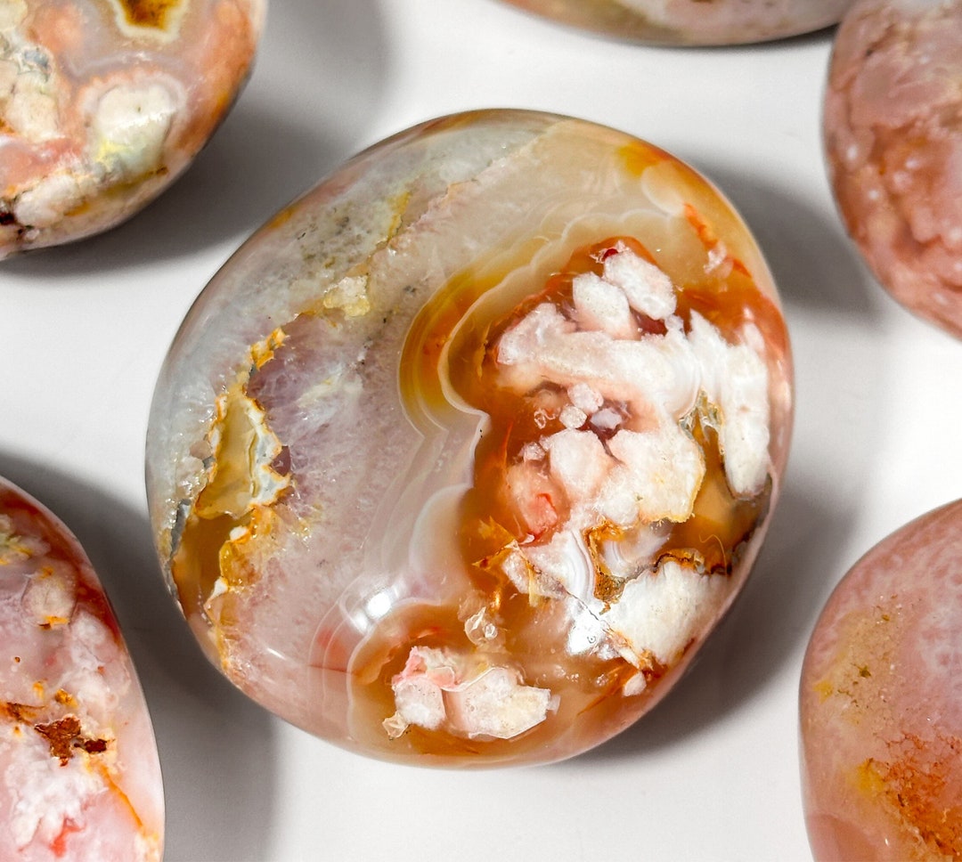 Flower Agate Palm Stones, Self-love + Personal Growth, Cherry Blossom ...