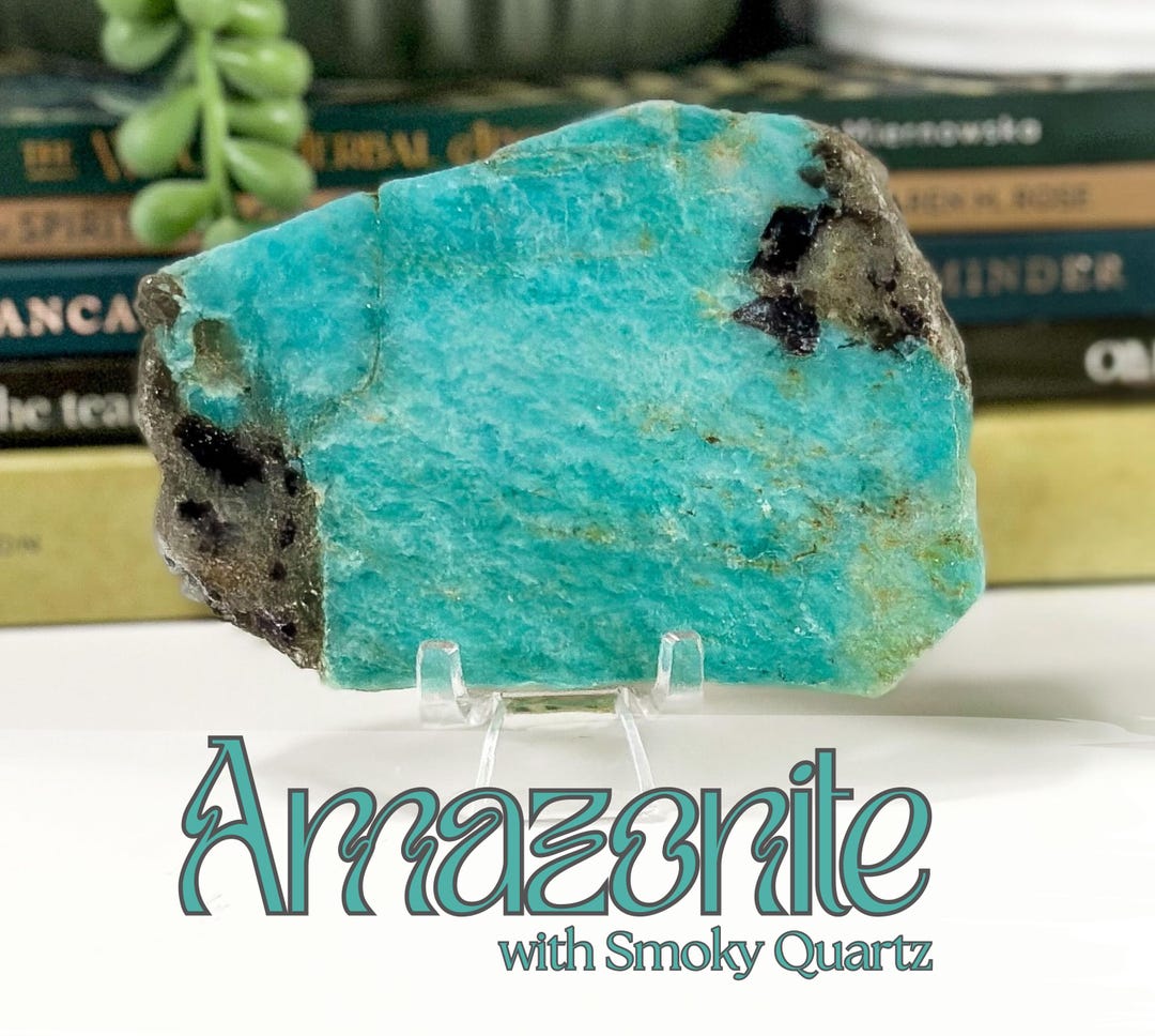 Amazonite & Smoky Quartz Slab, Semi-polished Amazonite Slab, Amazonite ...