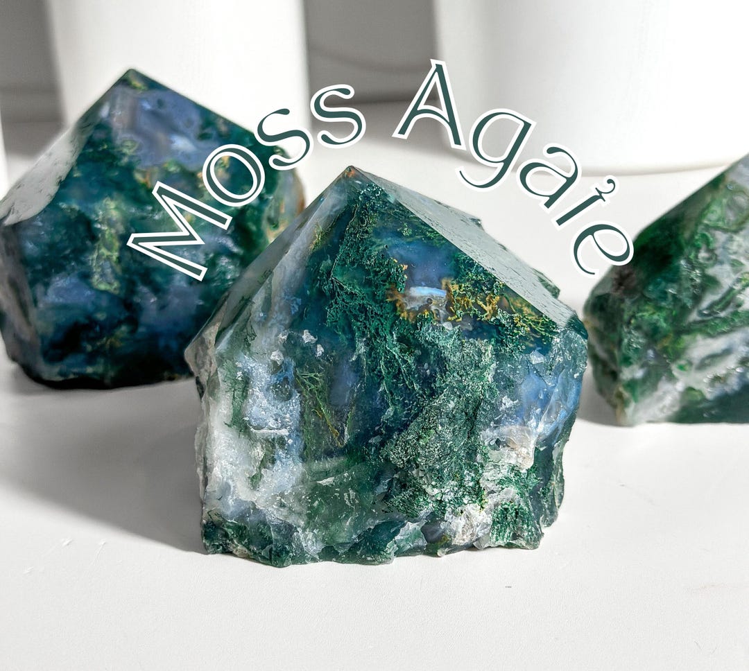 Dreamy Moss Agate Raw Points, Semi Polish Moss Agate, Top Polish Moss ...