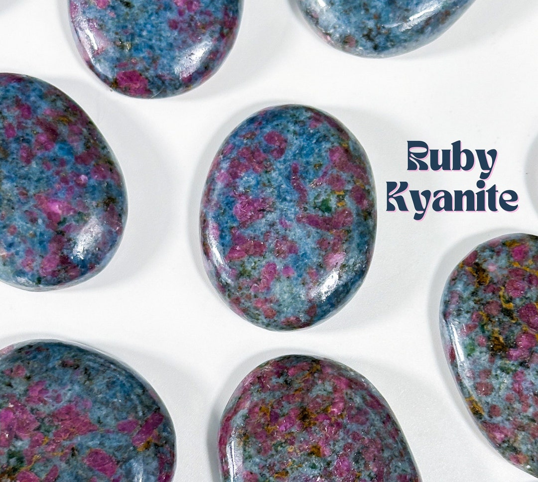 Ruby Kyanite Worry Stones, UV REACTIVE, Ruby in Kyanite Thumb Stones ...