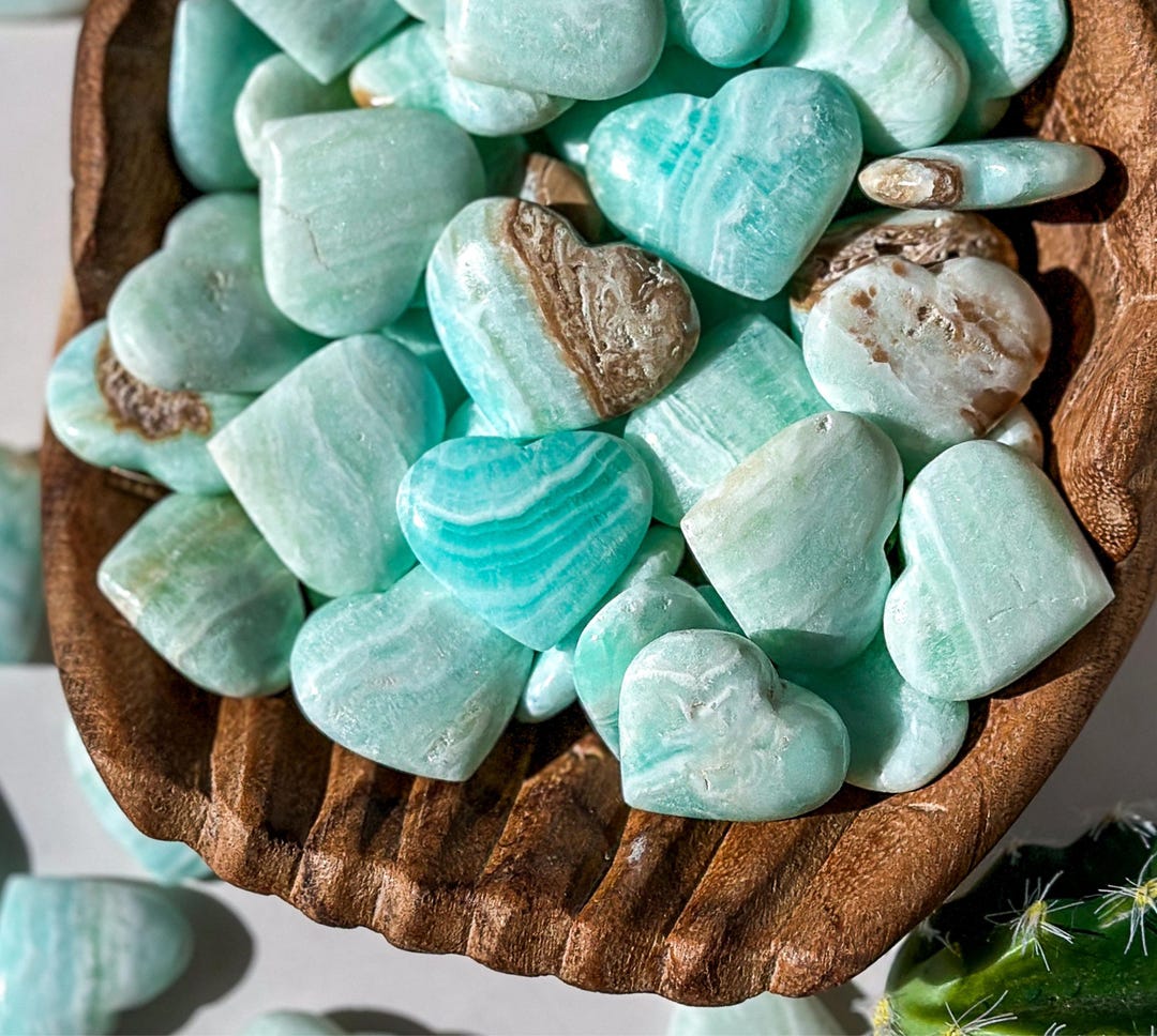 Caribbean Calcite Heart: Mini Aqua Crystal, Stress Relief Stone - Etsy