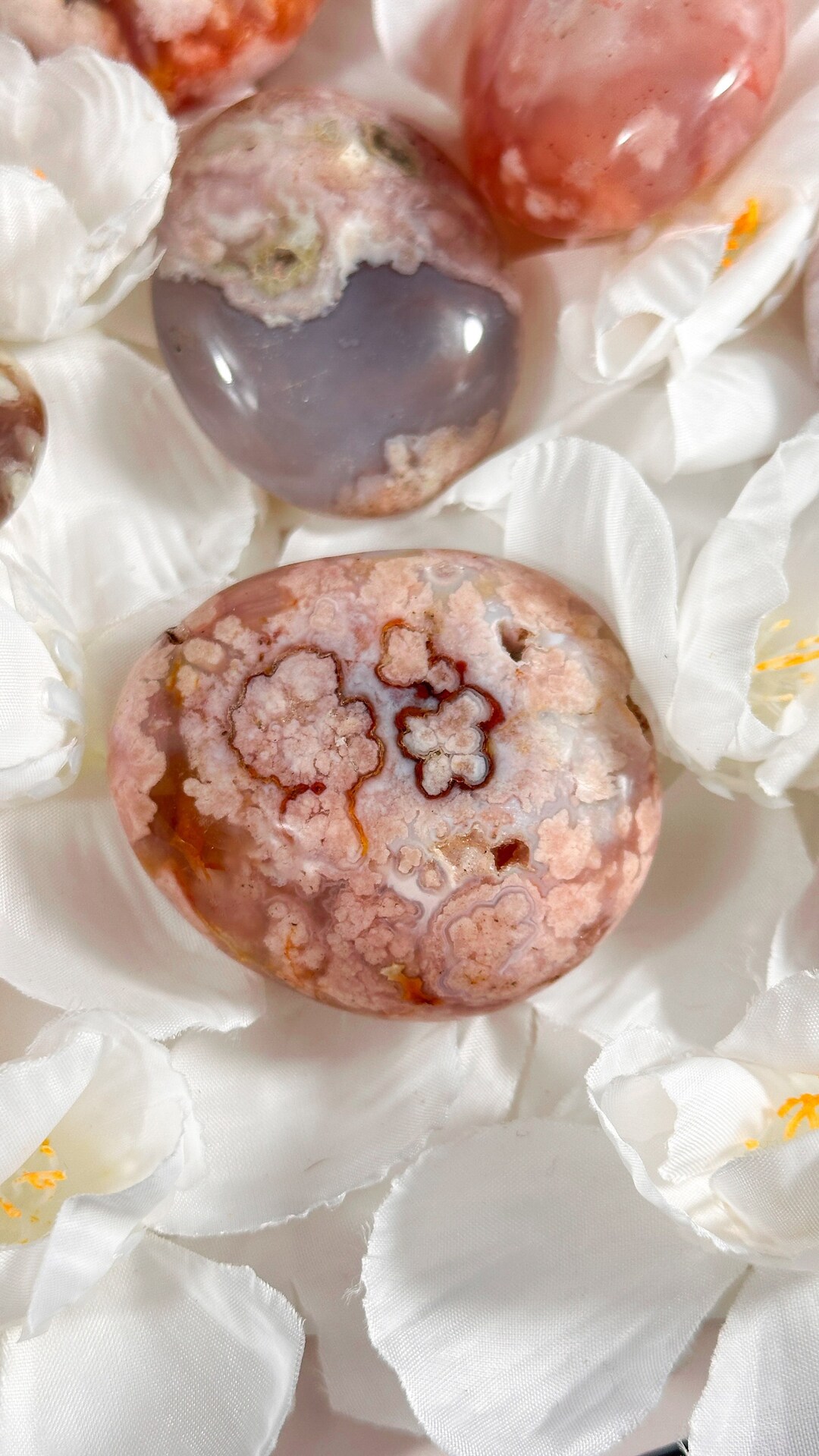 Flower Agate Palm Stones, Self-love Personal Growth, Cherry Blossom ...