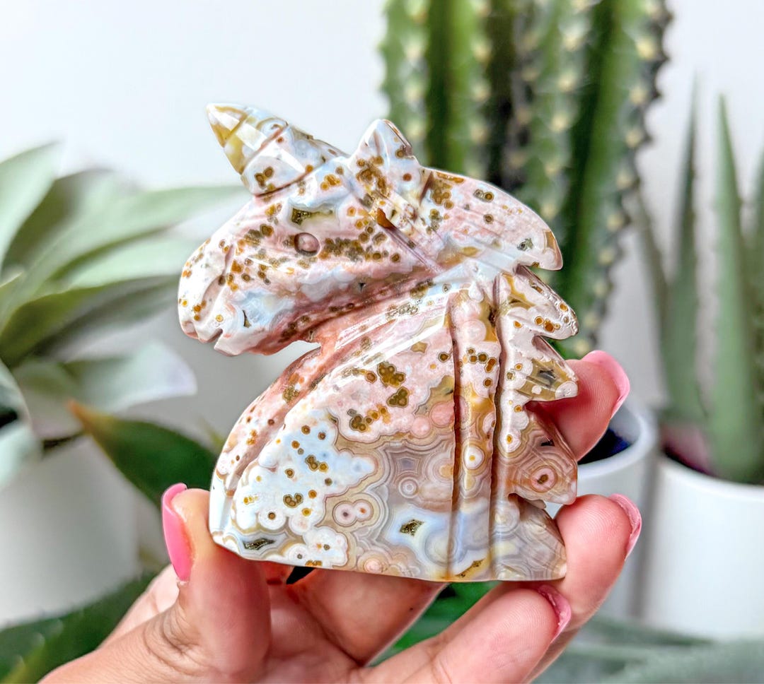 Collector's Ocean Jasper Unicorn Carving: Healing Stone for Joy ...