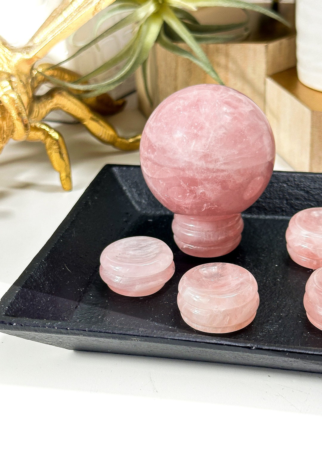 Hand-craved Rose Quartz Sphere Holder, Rose Quartz Sphere Stand ...