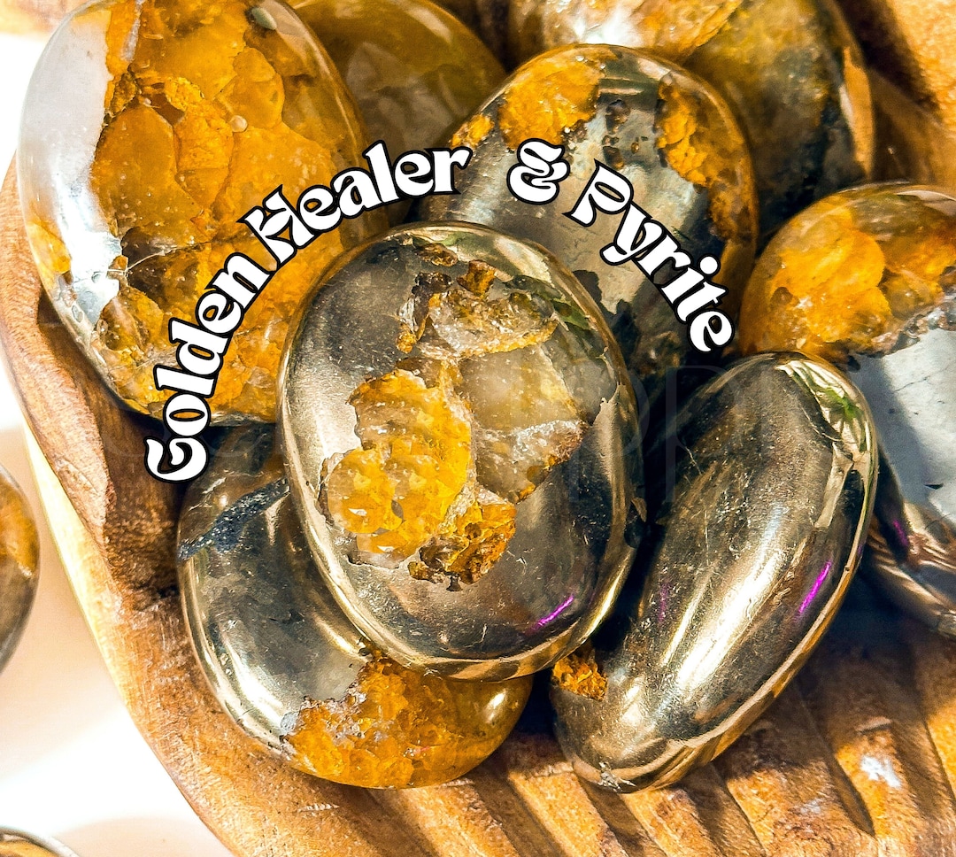 Golden Healer + Pyrite Palm Stones, Amplify + Protect, Hematoid Quartz ...
