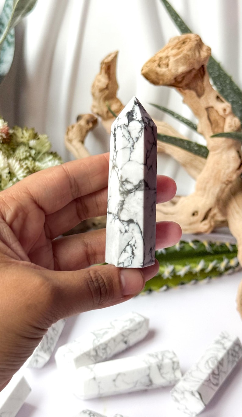 White Howlite Tower • Calming Crystal for Anxiety & Sleep • Crown ...