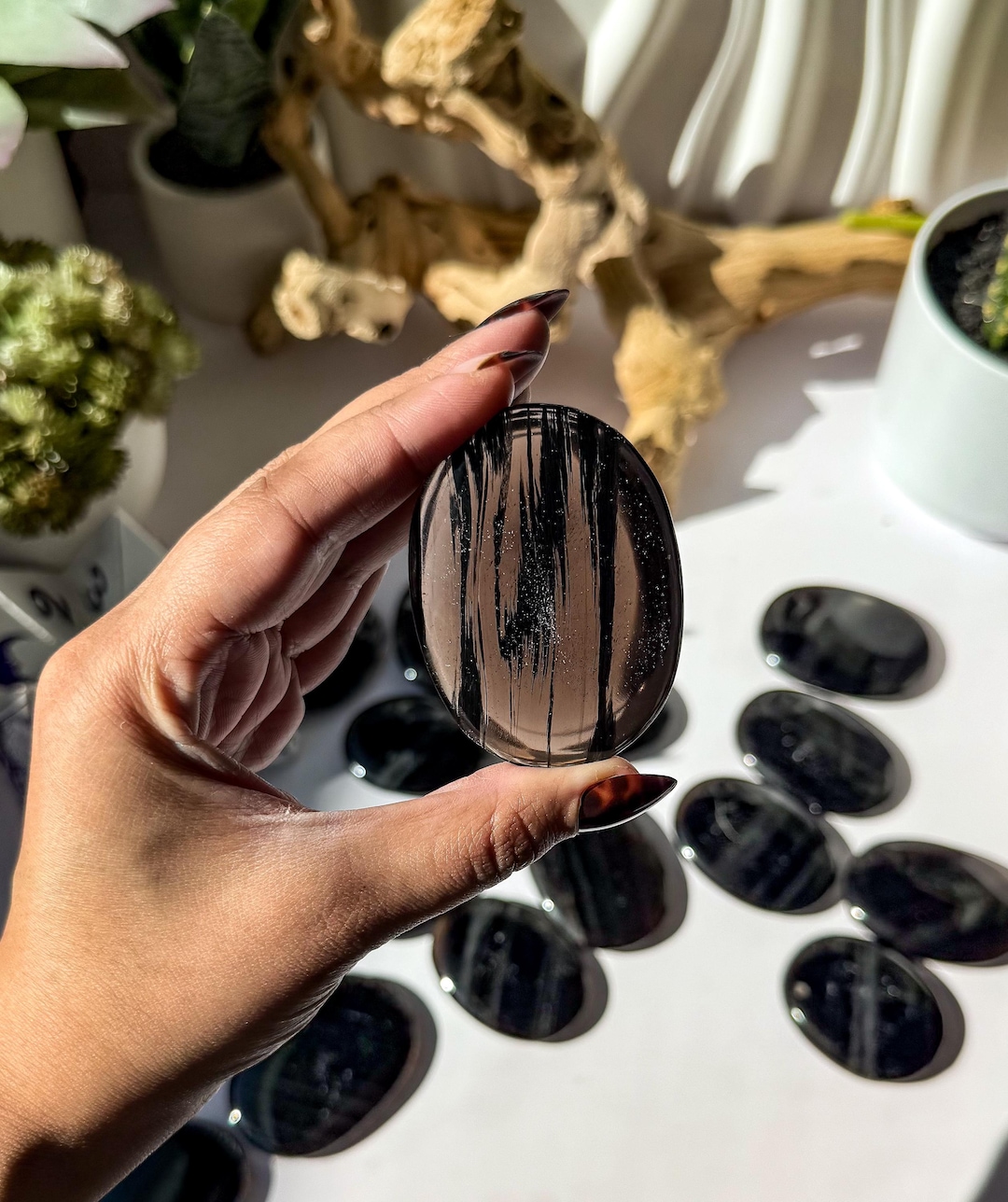 Midnight Lace Obsidian Palm Stone • Psychic + Etheric Protection ...