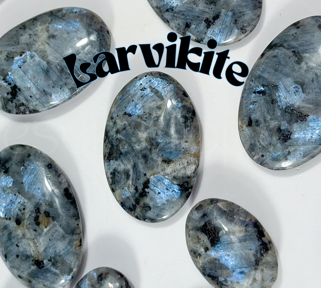 UBER Flashy Blue Larvikite Worry Stone, Transformation + Willpower, Larvikite Double Cabochon ...