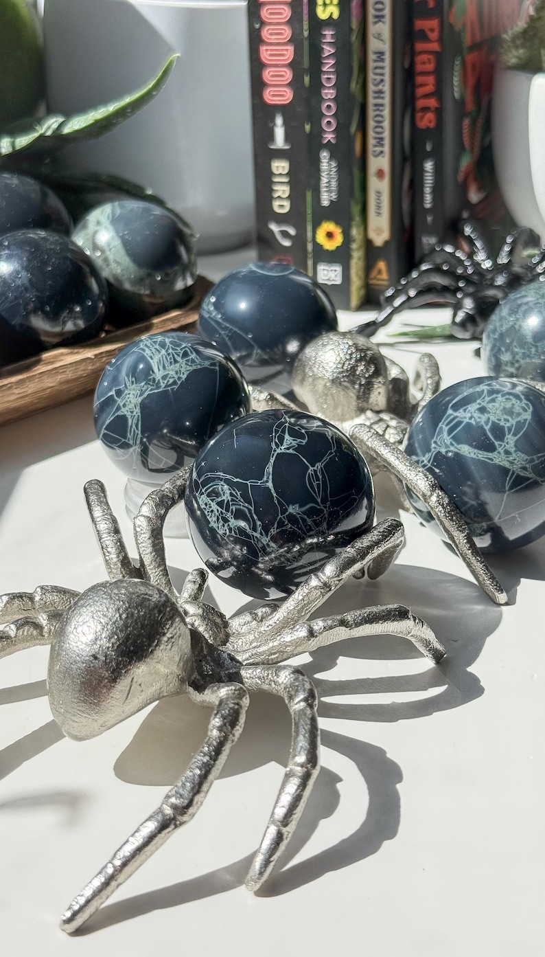 Spiderweb Obsidian Sphere | Grounding + Protection Crystal Ball - Etsy