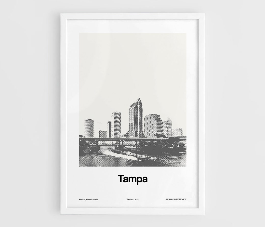 Tampa Print, City of Tampa Florida Poster, Tampa Skyline FL Downtown ...