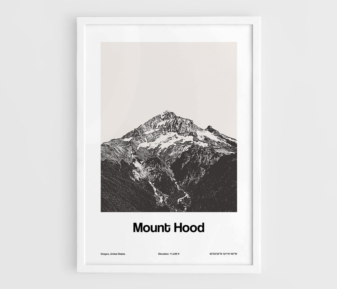Mount Hood Poster, Mount Hood Oregon Mountains Print, Cascade Volcanic ...