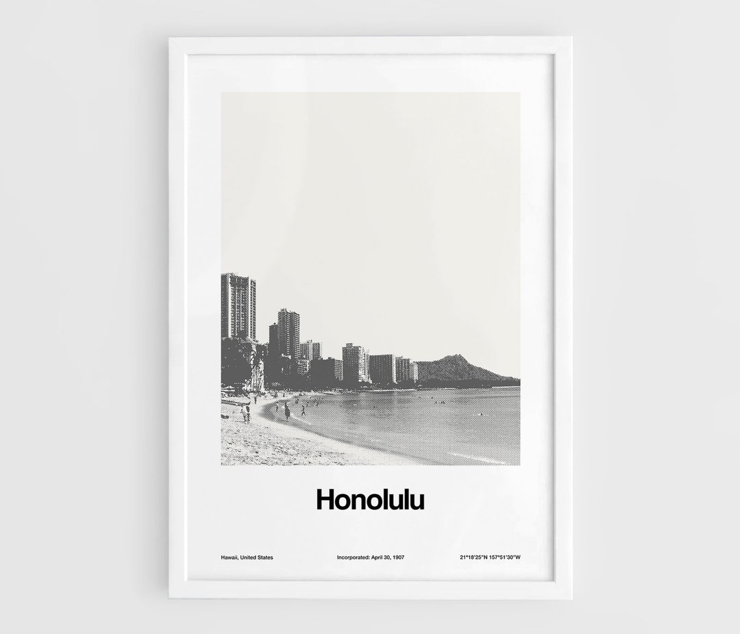 Honolulu Print, Waikiki Beach Pacific Ocean Hawaii Poster, Honolulu ...