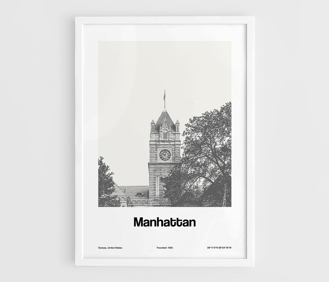 Manhattan KS Poster, Manhattan Kansas Print, Riley County Courthouse ...