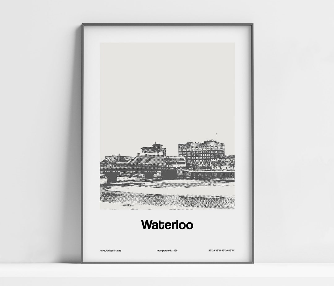 Waterloo IA Print, Waterloo Iowa Poster, Downtown Waterloo Cedar River ...