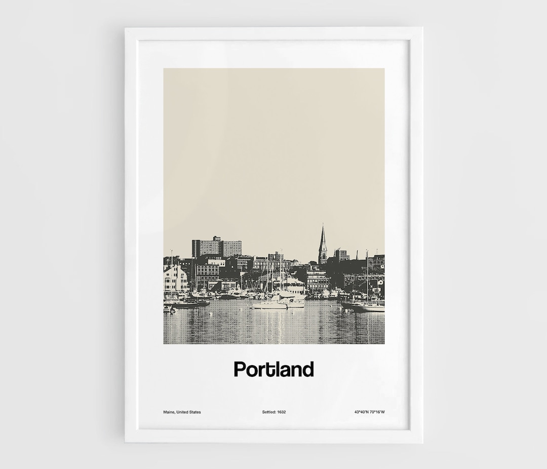 Portland Maine Skyline Poster, Portland ME Waterfront Print Black White ...