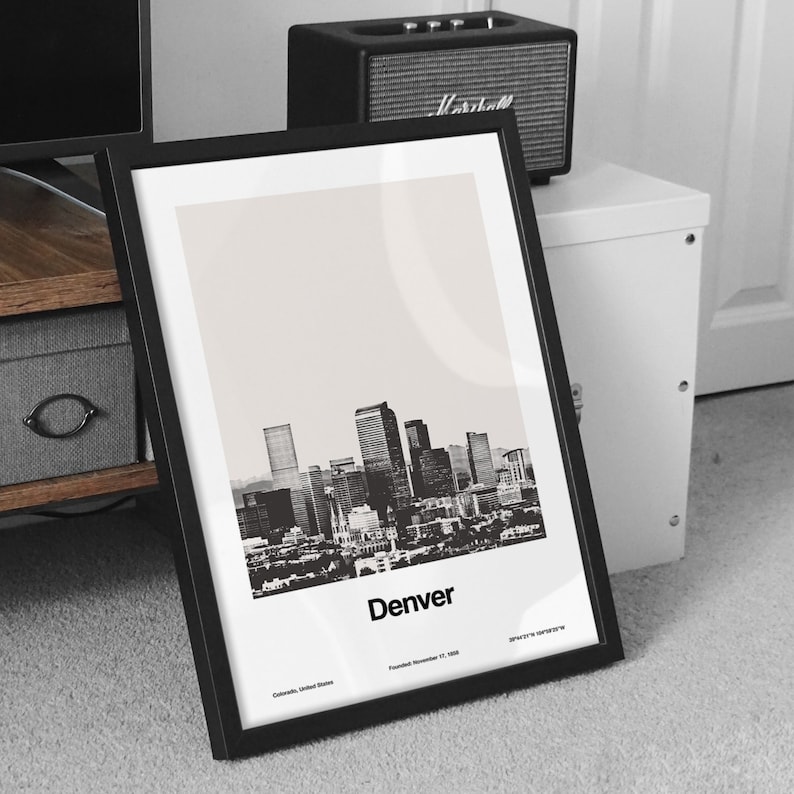 Stampa artistica di Denver Skyline, Denver CO, poster di Denver ...