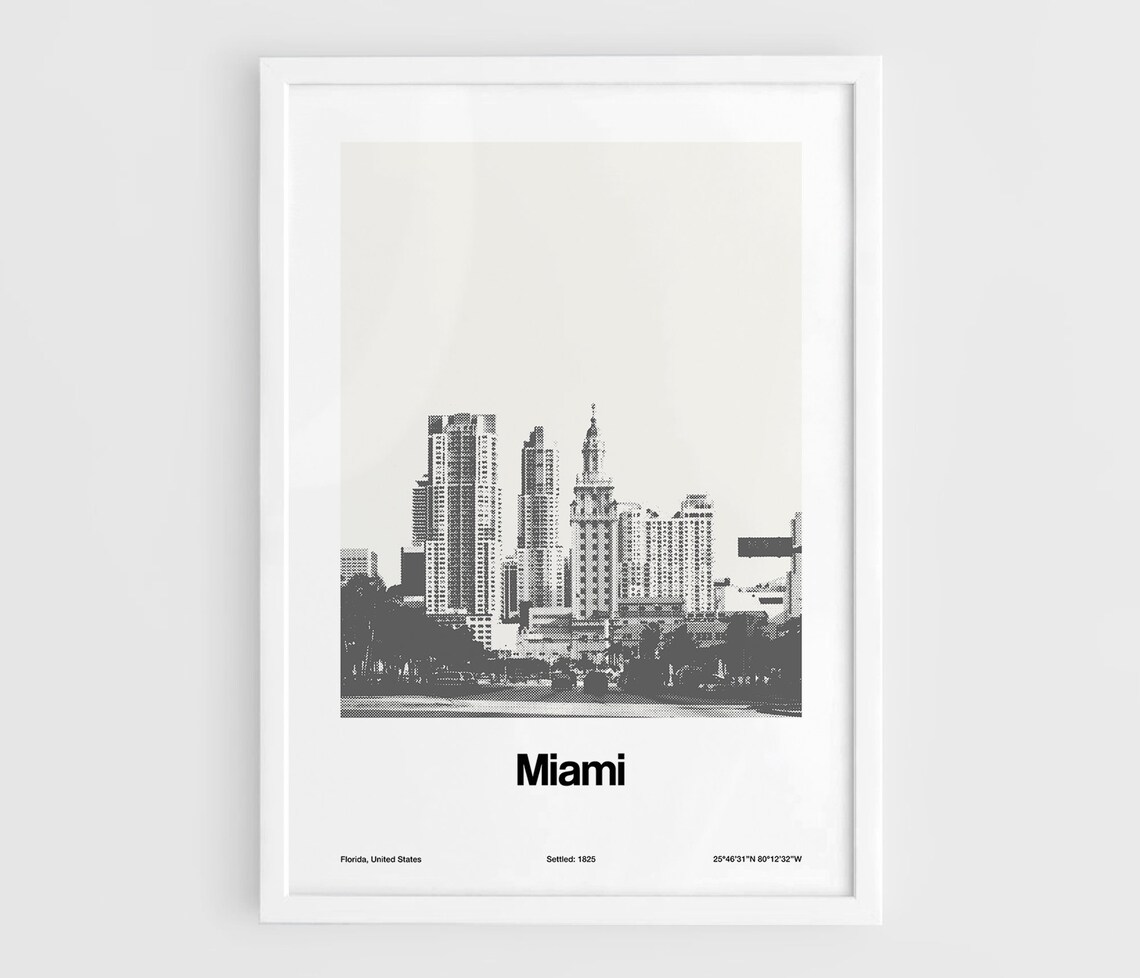 Miami Skyline Print Downtown Miami Florida Skyline Poster | Etsy