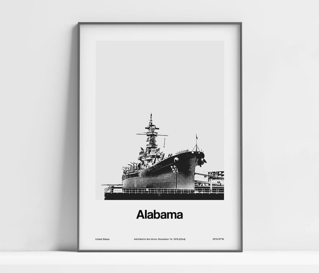 Alabama State Poster, Alabama Print, Alabama Battleship Memorial Park ...