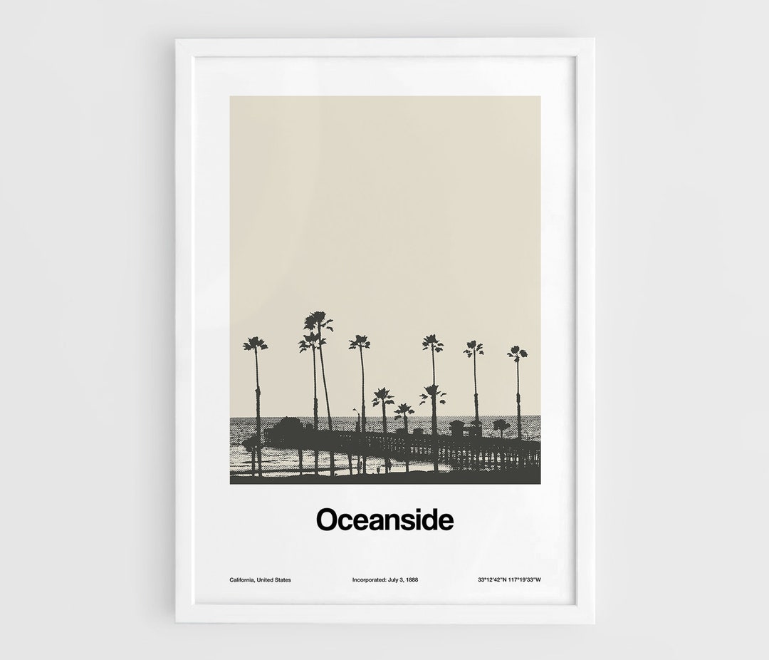 Oceanside Palms Poster, Oceanside California Print, Oceanside Pier CA ...