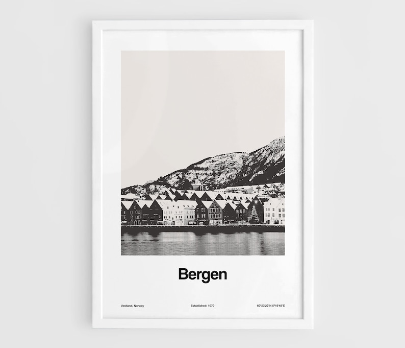 Bergen Print, Bergen Norway Poster, Bjørgvin Nordic, Bergen ...