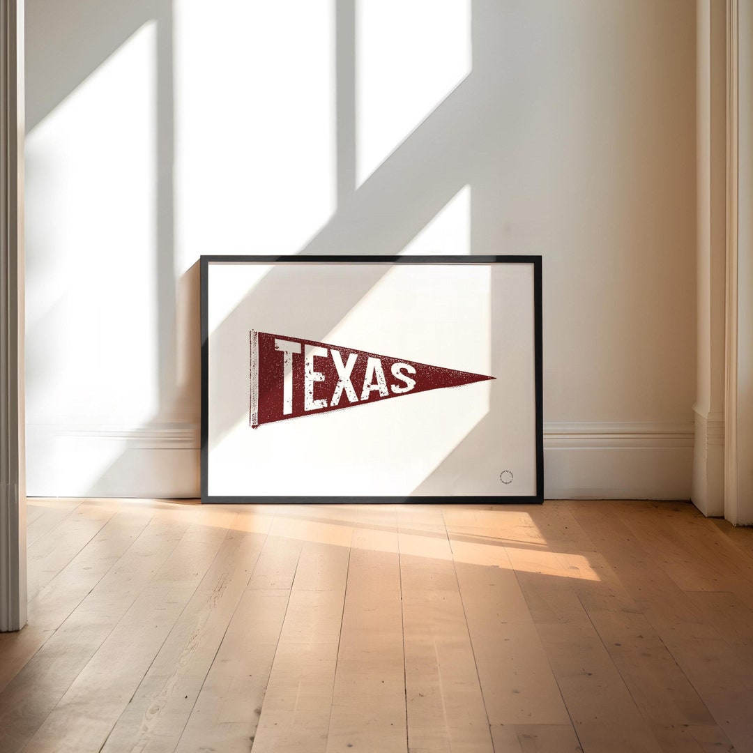 Vintage Texas Pennant Flag Wall Art, Texas Maroon Pennant Flag Poster ...