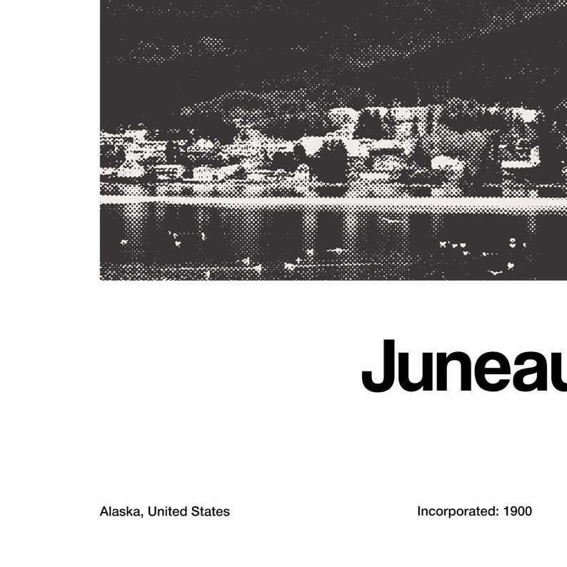 Juneau Alaska Poster, Juneau Skyline Print, Juneau AK Black White ...